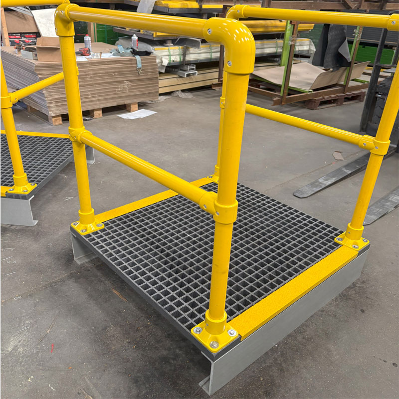 GRP Step Over Platform Set height with Handrail - Grating Direct